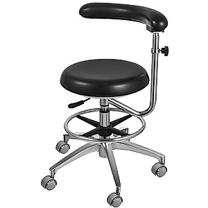 Aries Outlets Black Dental Assistant Stool 360° Rotation Armrest PU Leather Backrest Medical Office