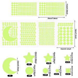 969 Pieces Glow in The Dark Stars Stickers Moon Stars and Dots Wall Stickers Starry Ceiling and Adhesive Wall Decals for Kids Bedroom Decals Party Decoration, Green