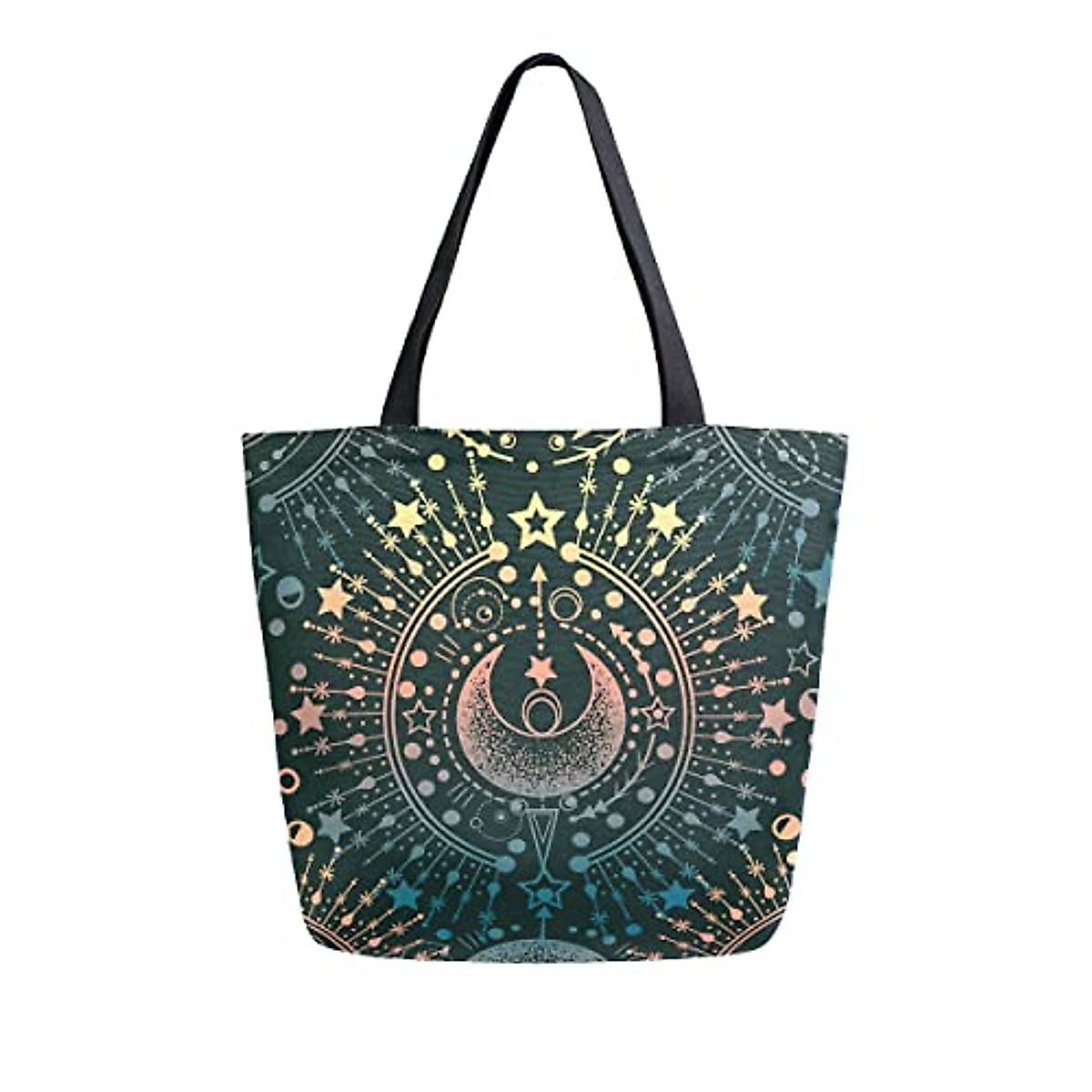 ALAZA Moon & Star Alchemy Magical Large Canvas Tote Bag Shopping Shoulder Handbag with Small Zippered Pocket