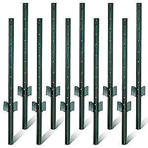 Gtongoko 7 Feet Sturdy Duty Metal Fence Post, Pack of 10, U Post for Fencing Green Fence Posts for Garden Yard and Outdoor Wire