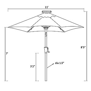 C-Hopetree 11 ft Outdoor Patio Market Table Umbrella with Solar LED Lights and Tilt, Black
