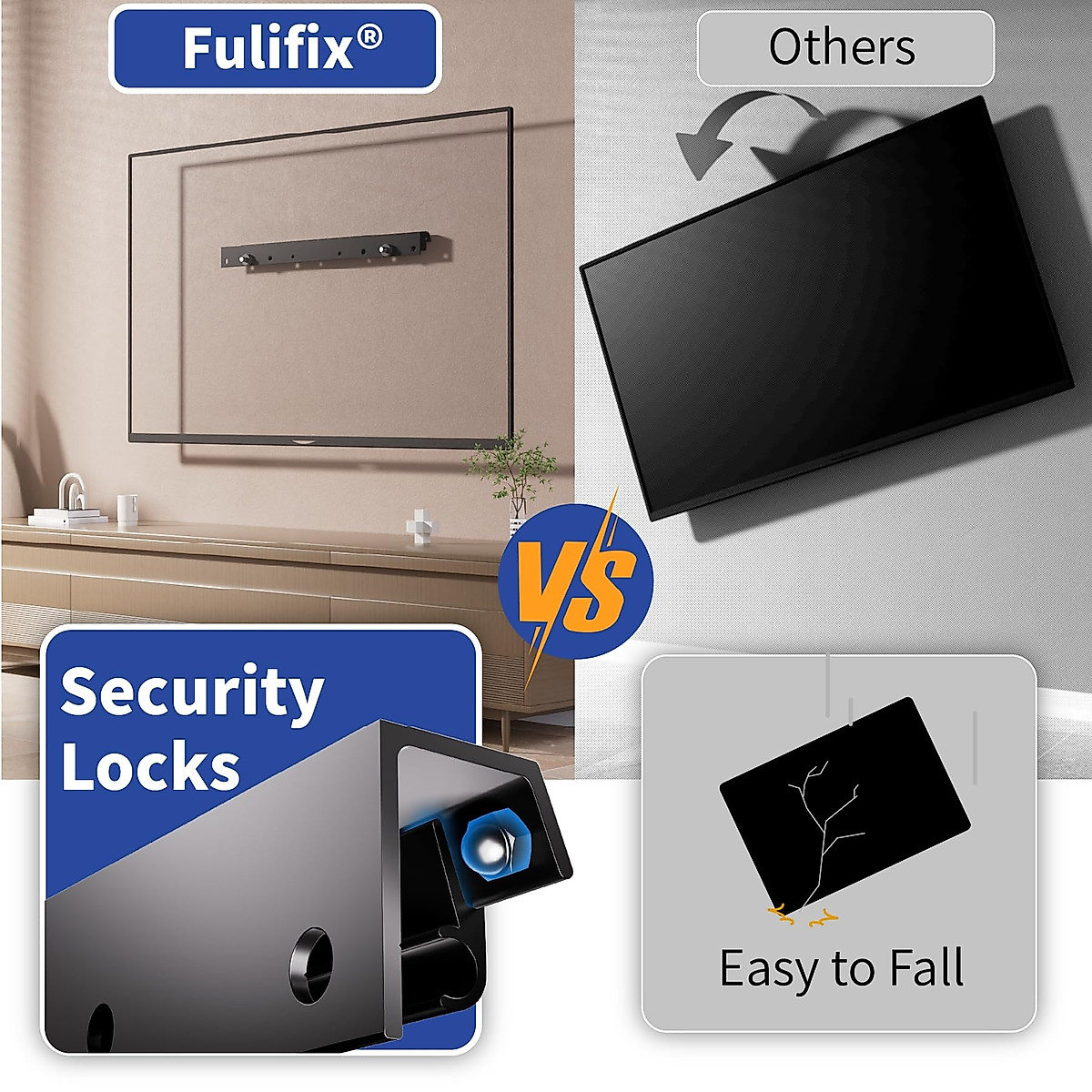 Fulifix No Stud Drywall TV Mount, No Drill TV Wall Bracket for Most Brands 22-55 Inch TVs, Studless TVs Wall Mount Holds up to 100 lbs - Easy Installation with Bubble Level