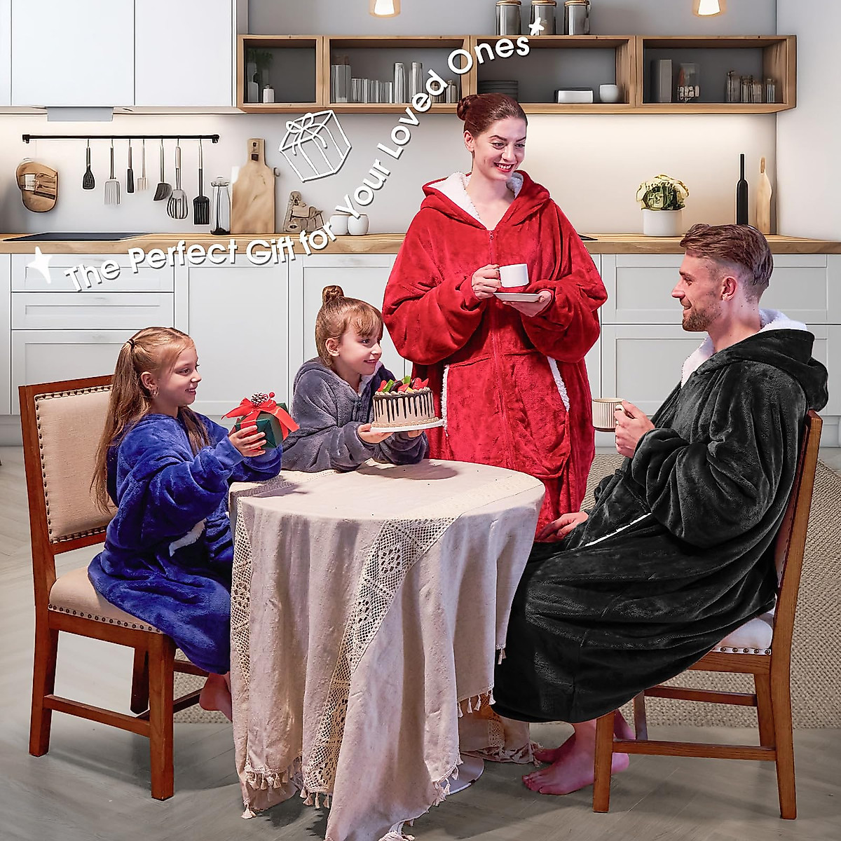 JOYWOO Oversized Wearable Blanket Hoodie, Long Hooded Blanket for Adult, Birthday Christmas Gifts for Women Men, Cozy Sherpa Sweatshirt Blanket with Giant Pocket and Zipper, Black