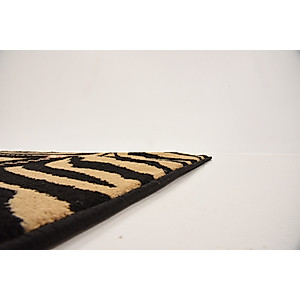 Unique Loom Wildlife Collection Animal Inspired with Tiger Bordered Design Area Rug, 9 ft x 12 ft, Light Brown/Black