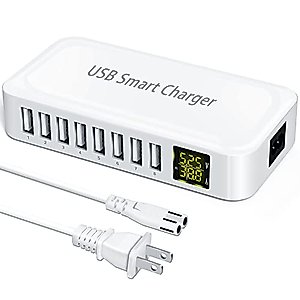 USB Charging Station, Ziwodiv 8-Port 60W/12A USB Charger Station, Multi Ports USB-A Charging Hub with LED Display, Compact Desktop Charger for Multiple Devices, iPhone iPad Samsung Android and Tablet