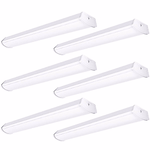 FAITHSAIL Linkable 4FT LED Wraparound Light 40W Flush Mount Garage Shop Lights, 4400lm, 4000K, 4 Foot Linear Wrap Ceiling Lighting Fixture for Workshop Office Kitchen, Fluorescent Replacement, 6 Pack