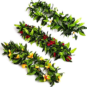 Hawaiian Leis Hawaii Luau Tropical Flower Leaf Leis Wreath Women Green Leaves Dance Garland Floral Necklace For Summer Beach Wedding Graduation Vacation Pool Party Decorations Favors Supplies 3 Pack