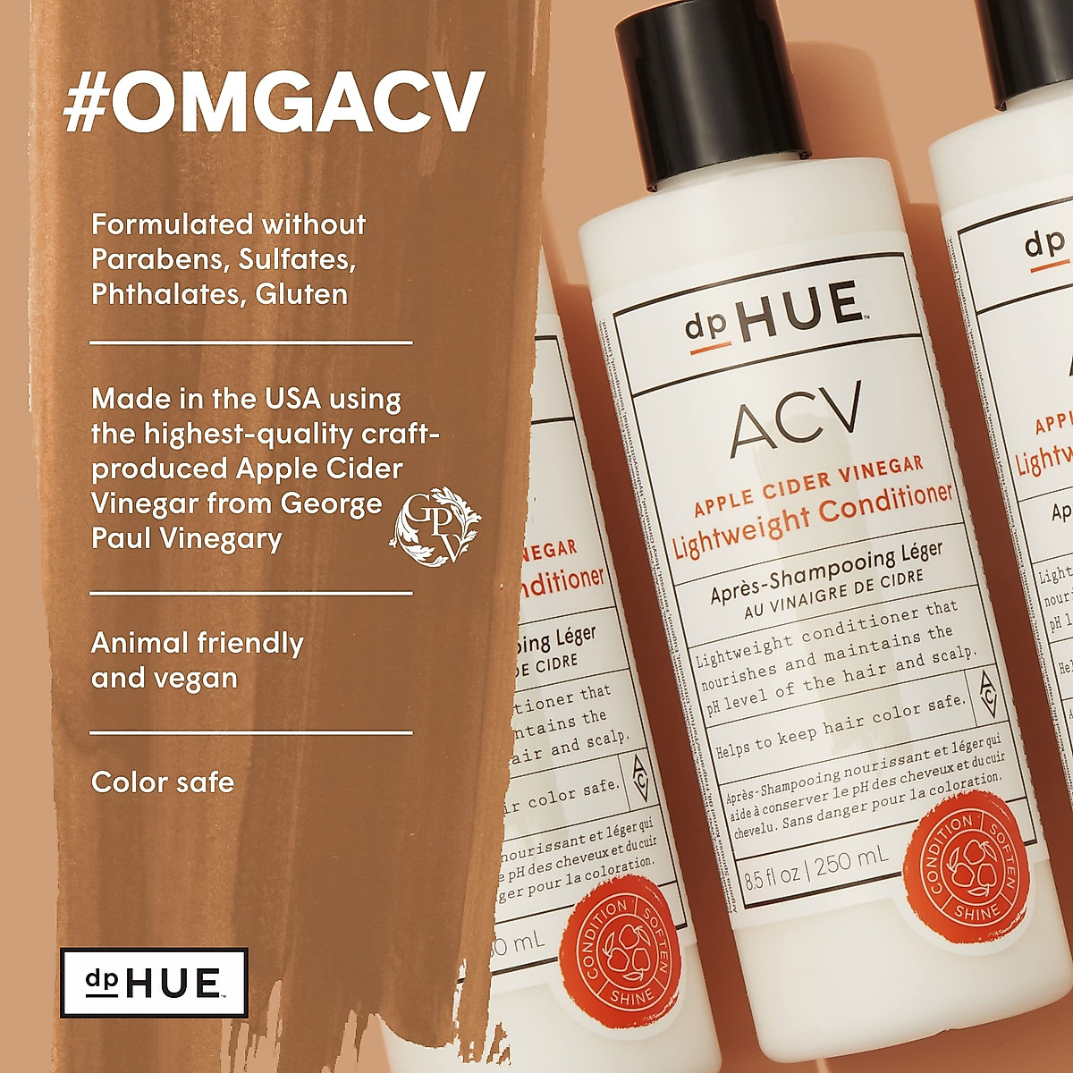 dpHUE Apple Cider Vinegar Lightweight Conditioner, 8.5 fl oz - Hydrates, Adds Shine & Helps Protect Color - With Aloe Vera, Shea Butter & Panthenol