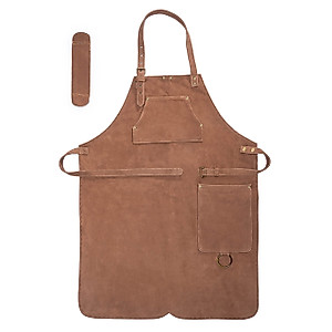 Premium Leather Apron - Full Leather handcrafted BBQ, Working, Barber Apron - One-Cut Style, adjustable Chef`s apron Henry