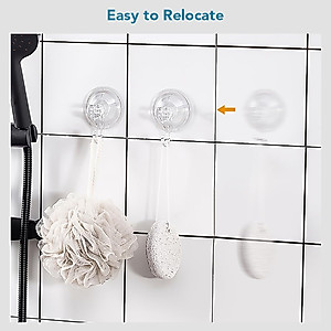 Shang Chiang Suction Hooks 2 Packs, Clear Powerful Push and Lock Vacuum Suction Cup, Multi-Purpose Suction Shower Hooks for Front Door Window Glass Kitchen Towel Loofah Utensils