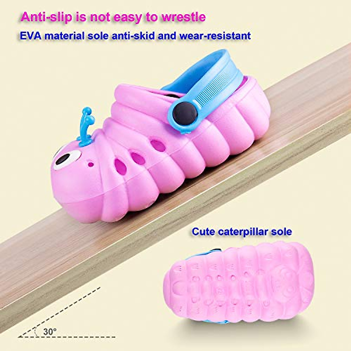 Baby Girls Boys Sandals Kid's Cute Lightweight Shoes Summer Premium Cartoon Sandals Children Caterpillar Non-Slip Beach Water Clogs Shoes Garden Slipper(Pink,7) S24