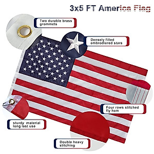 Flag Pole for House with American Flag-Black Flagpoles Residential Kit with 5FT Tangle Free Metal Flag Poles,3x5 Embroidered US Flag and Holder Bracket,Stainless Steel for Outside Porch,Outdoor,Boat