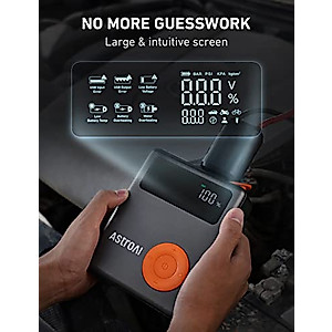 AstroAI Jump Starter with Air Compressor,1750A 12V Battery Jump Starter with 150PSI Digital Tire Inflator, Up to 7.5L Gas & 5.0L Diesel Engines, Visible LCD Screen with Jumper Cable, AC Charger