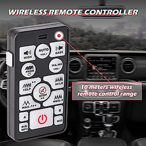 SMALLFATW Police Siren 20 Tones 130 DB 200 Watt, Dual 20A Auxiliary Switch, Wireless Remote USB Rechargeable 15M Control Range, Car PA System Speaker Horn, Emergency Siren for Car Truck Vehicles