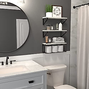 DOLLFIO Floating Shelves for Bathroom with Basket, Wooden Wall Shelves, Floating Shelves for Wall Décor, Wall Mounted Floating Shelf for Bathroom, Floating Shelf for Wall, Bedroom, Living Room–White