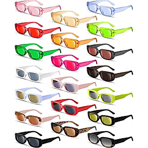 Weewooday 20 Pairs Classic Rectangle Sunglasses Small Square Retro Trendy Women's Rectangular Vintage Eyewear for Woman Man Girl Novelty Eyewear, Many Styles, Multicolored