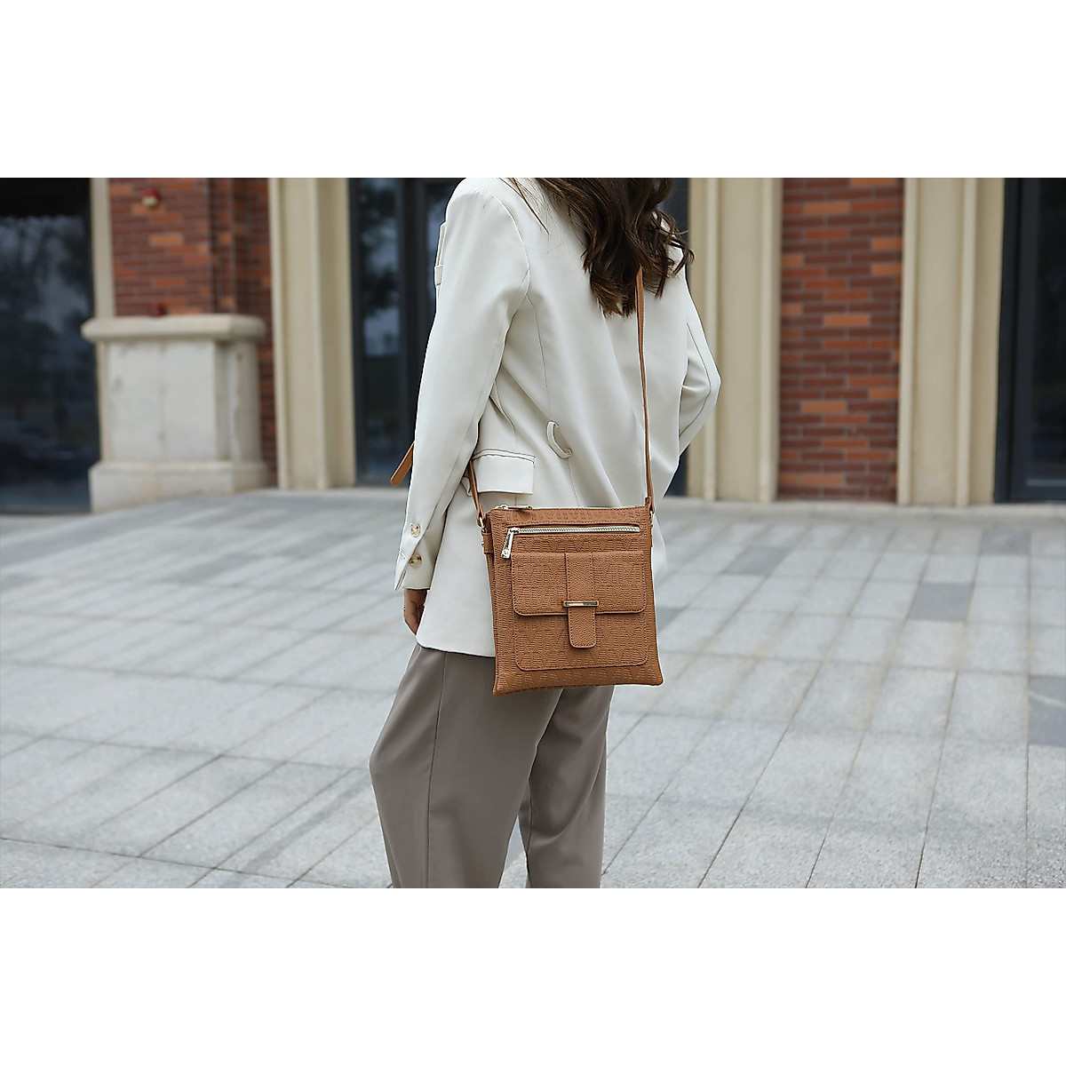 MKF Crossbody Bag for Women – PU Leather Pocketbook Handbag Triple Compartment Messenger Purse – Shoulder Strap