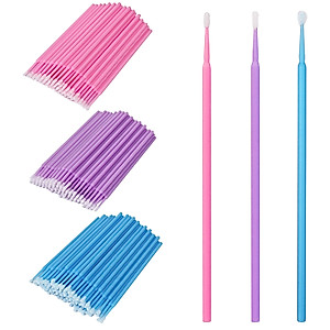 Shintop 300pcs Micro Applicator Brushes, Disposable Eyelash Extension Brushes for Makeup, Oral and Dental (Purple+Blue+Pink)