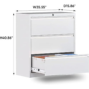 GangMei 3 Drawer Metal Lateral File Cabinet with Lock, Lateral Filing Cabinet for Letter/Legal Size Folders for Home Office,Assembly Required, White, 3 Drawer