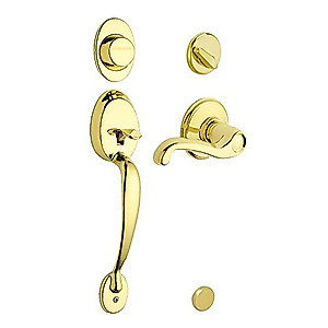 Schlage Plymouth Handleset w Flair Interior Lever Right Hand in Bright Brass - Dummy Style - F93 PLY 505 FLA RH (Bright Brass) - 496305 , Gold