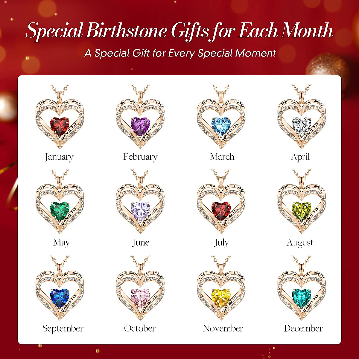 CDE Birthstone Necklaces for Women, 925 Sterling Silver Forever Love Heart Pendant Necklace, Christmas Birthday Anniversary Valentine's Day Jewelry Gift for Wife Mother Girlfriend Daughter Her