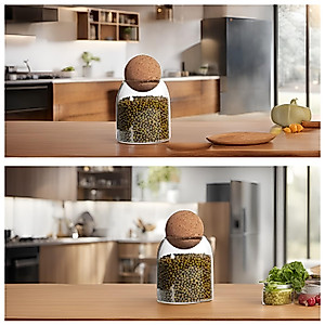 RHBLME 3 Pack Glass Storage Containers with Ball Cork, 17 Oz/500ML Glass Jar with Cork Lid, Round Cork Glass Bottle, Small Candy Jar with Wood Ball Lid for Food, Coffee, Sugar, Spice, Tea, etc