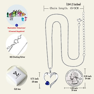 YL Heart Necklace 925 Sterling Silver Love Heart Pendant with 5MMx5MM Heart Blue Sapphire Jewelry for Women Girlfriend