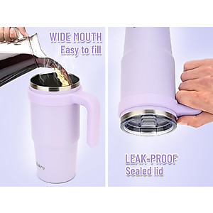 Zukro 24 oz Tumbler with Handle and Straw - Leak Proof Insulated Stainless Steel Cup with Slider Lid For Home and Travel - Double-wall Coffee Mug Keep Drinks Hot and Cold - Dishwasher Safe, No Sweat