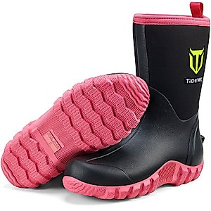 TIDEWE Rubber Boots for Women, 5.5mm Neoprene Insulated Rain Boots with Steel Shank, Waterproof Mid Calf Hunting Boots, Sturdy Rubber Work Boots for Farming Gardening Fishing (Black Size 9)