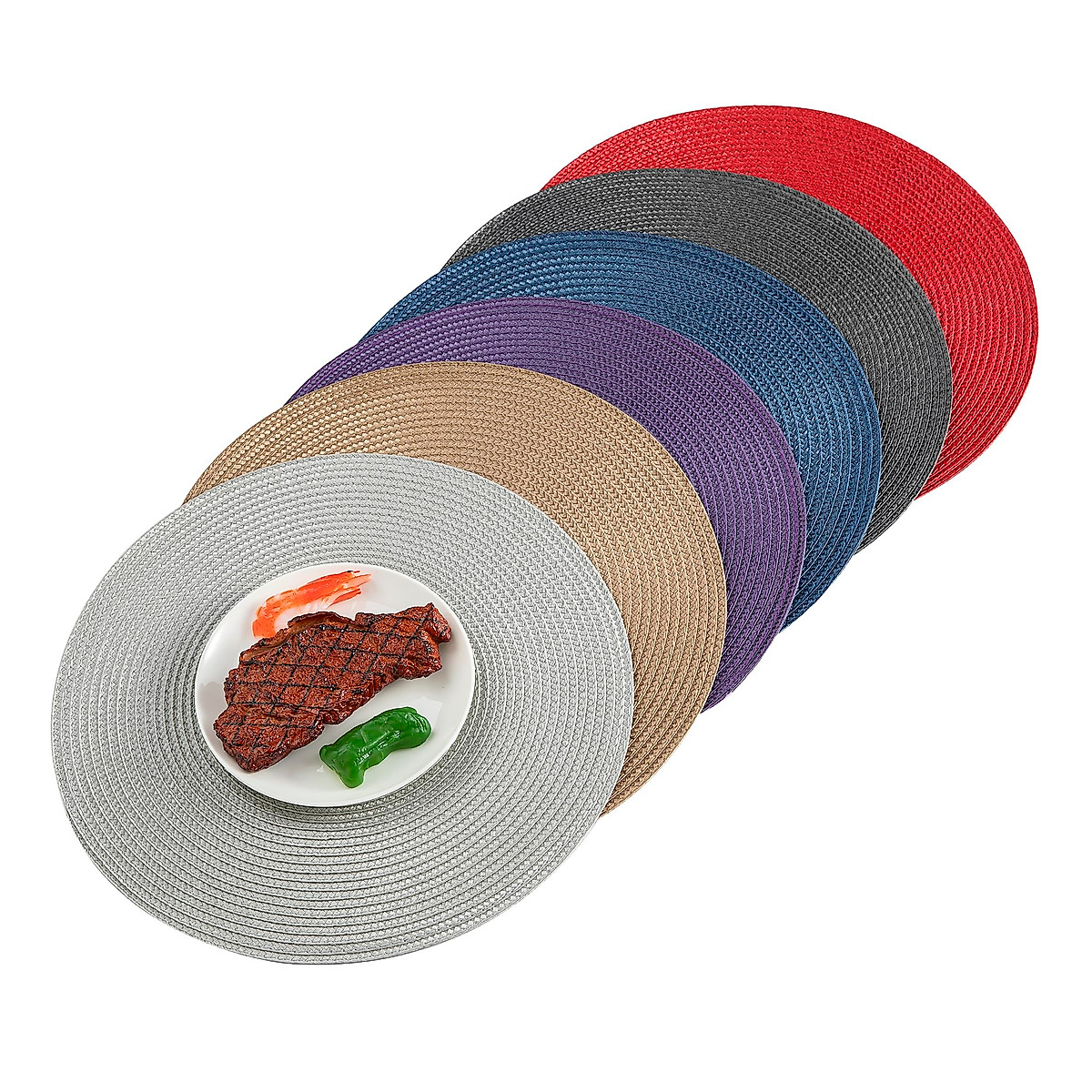 Round Placemats, Crossweave Heat Resistant Classic Woven Round Place Mats Diameter 13.5 inch for Kitchen Table Set of 6 (Light Gray)