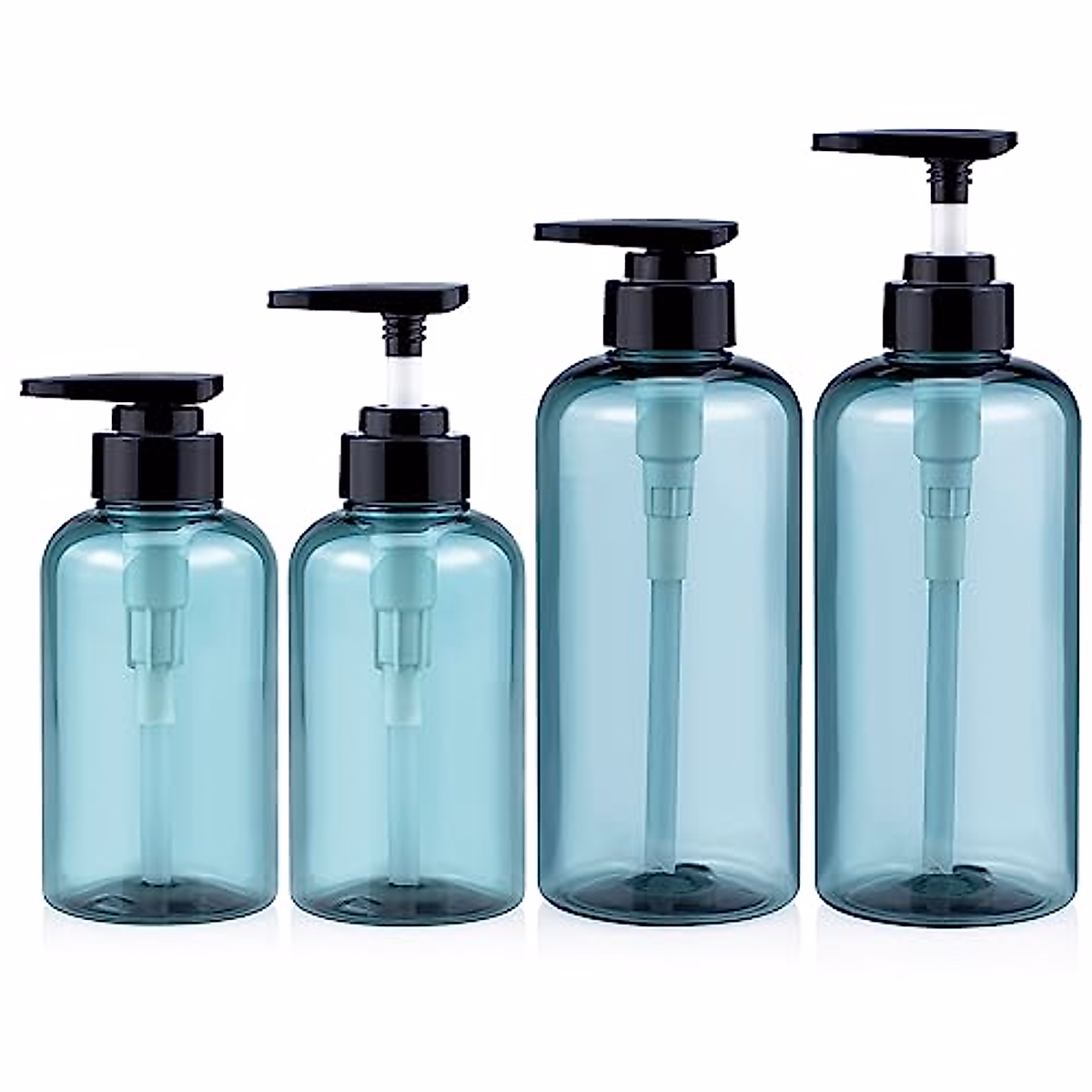 Kimqi Pump Bottles for Shampoo and Conditioner, Soap, and Lotion (2PCS 16 OZ and 2PCS 10 OZ, Blue)