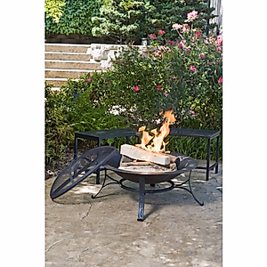 CobraCo FB6132 30 inch Round Cast Iron Copper Finish Fire Pit with Screen and Cover