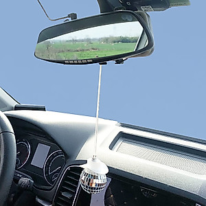 Disco Ball Car Rearview Mirror Pendant Car Hanging Mirror Ornament with Pink Cowboy Hat,Bling Wild West Disco Ball Car Accesory (White)