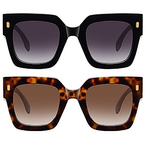 STORYCOAST Retro Square Sunglasses for Women Men Trendy Oversized Sunnies Big Shades Black/Leopard