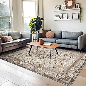 Rineflo-5'x7' Area Rugs,Machine Washable Rug for Living Room Dinner Room Bedroom,Bohemian Style Soft Non Slip Rug Carpet,Oriental Vintage Low Pile Large Area Rug (Brown, 5'x7')