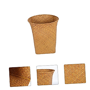 Operitacx Waste Basket, Wicker Trash Can, Round Wicker Basket, Woven Wicker Garbage Can for Bedroom, Bathroom