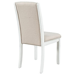 LUMISOL Upholstered Dining Chairs Set of 4, High Back Padded Dining Chairs with Solid Wood Legs, Modern Linen Fabric Kitchen Chairs (White + Beige)