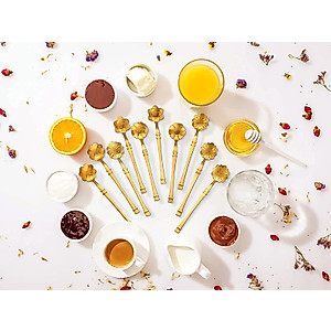 10 Pcs Flower Spoon Coffee Teaspoon Set, Stainless Steel Tableware Creative Dessert Spoons Sugar Spoon Coffee Spoon Teaspoon Ice-Cream Spoon Mixing Spoon Stir Bar Spoon Ice Tea Spoon (Gold)