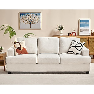 papababe Sofa, 3 Seater Modern Couches with Extra Deep Seats, 89 Inch Wide Comfy Couches for Living Room, Bedroom and Office (Chenille, Beige)