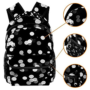 Teens Student Backpacks Boys Girls School Bookbags Laptop Backpack Black Polka Dot Schoolbag Purse Casual Daypack Bag with Multiple Pockets