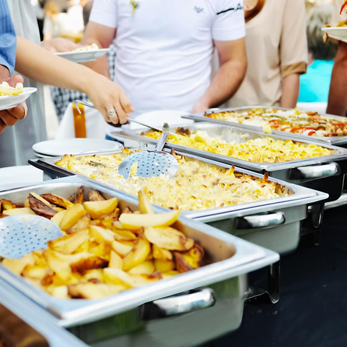 EVGTTI 7 Pack Stainless Steel Chafing Dishes 8 Quart Full Size Chafing Dish Buffet Set Silver Rectangular Catering Chafer Warmer for Buffet Banquet Party Catering Supplies