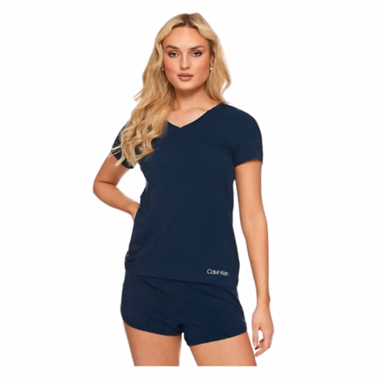 Calvin Klein Women's Lounge Pajama 2 Piece Shirt and Shorts Set (Blue Classic, Medium)