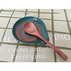 Homyne Ceramic Spoon Rest for Stove Top, Hand Painted Brown Swirl Spoon Rest for Kitchen Counter, Retro Cooking Spoon Holder for Kitchen Counter, Utensil Rest for Spatula Ladle or Tong (Grass Green)