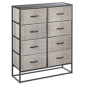 mDesign Wide Modern 8-Drawer Dresser Storage Unit, Sturdy Steel Frame, Wood Top, Easy-Pull Wood Handles/Fabric Bins, Organizer for Bedroom, Hallway, Entryway, Closet, Margo Collection, Black/Dark Gray
