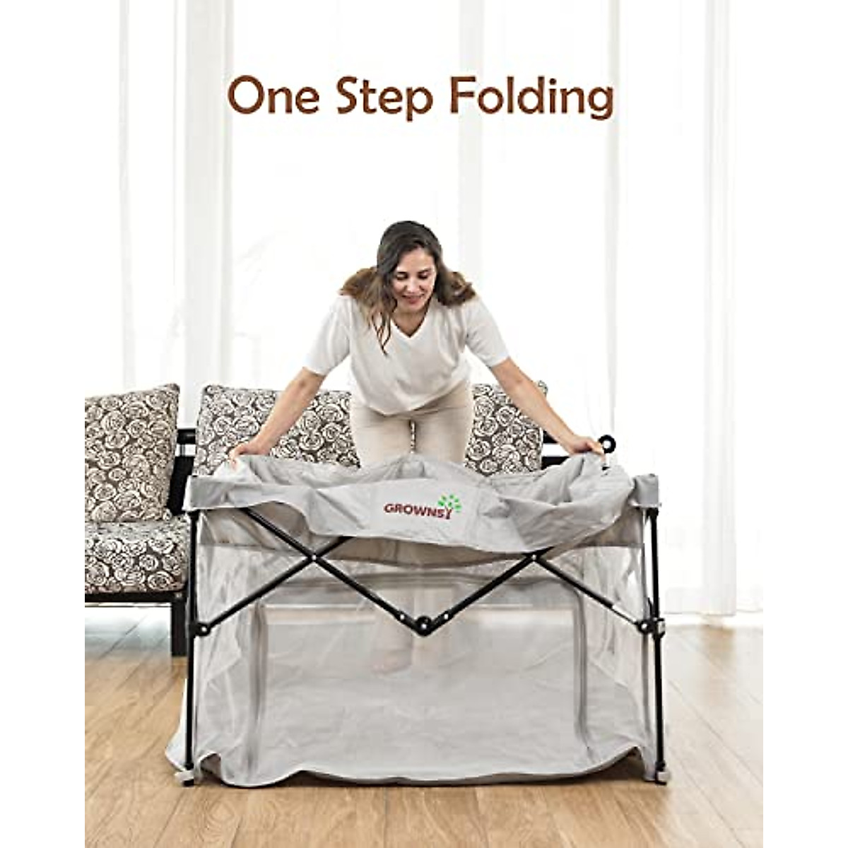 GROWNSY Foldable Baby Playpen & Bottle Sterilizer