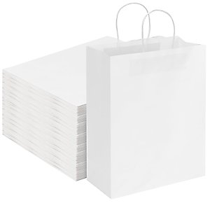 Moretoes Paper Bags with Handles 100pcs 10x5x13 Inches, White Kraft Gift Bags Bulk, Shopping Bags, Retail Bags for Small Business, Birthday Wedding Party Favor Bags, Merchandise Bags