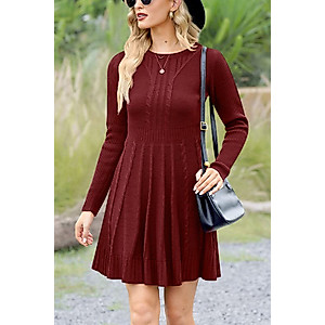 Maisolly Green Sweater Dresses Ladies Comfy Lightweight Warm Pullover Oversized Winter Dress Burgundy L