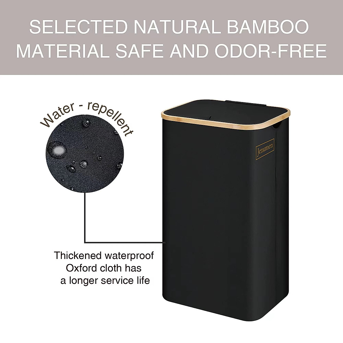 Jenumen 100L Large Black Laundry Hamper, XL Waterproof Laundry Basket with Handles and Lid for Clothes Storage in Bedroom Bathroom Laundry Bin