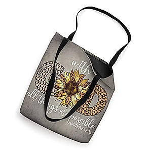 With God All Things Are Possible Leopard Sunflower Faith Tote Bag