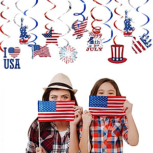 DmHirmg Fourth of July Decorations Hanging Swirl,4th of July Swirl Decorations,Shiny Patriotic Party Decor Supplies,30 Pcs Independence Day Hanging Spiral Decor for Patriotic Party Decor